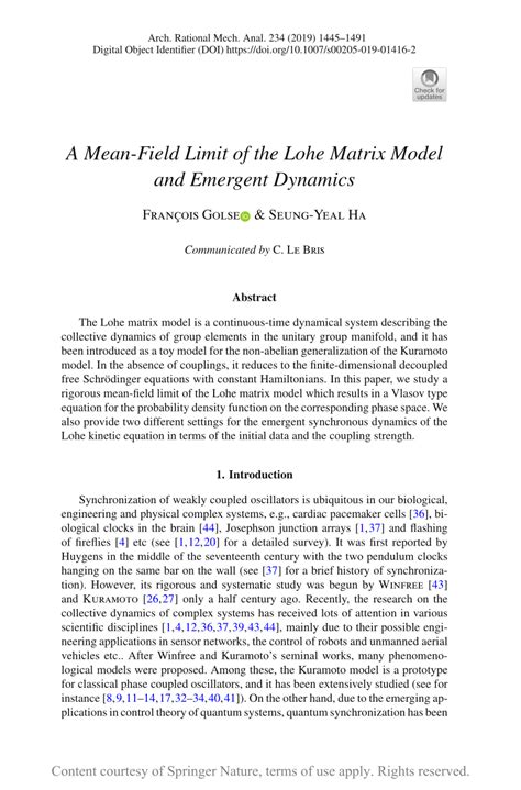 A Mean Field Limit Of The Lohe Matrix Model And Emergent Dynamics