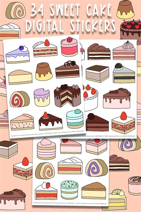 34 Sweet Cake Digital Stickers Cute Food Printable Stickers Cute Cake