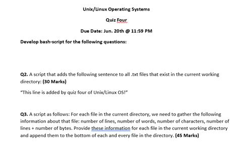 Solved Unix Linux Operating Systems Quiz Four Due Date Jun Chegg
