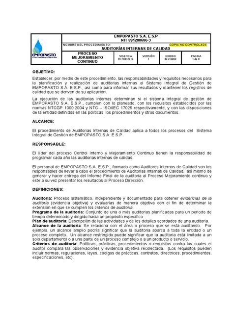 Auditorias Internas De Calidad Pdf Auditoría Contralor