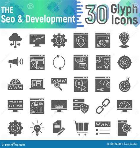 Seo And Development Glyph Icon Set Optimization Symbols Collection Vector Sketches Logo
