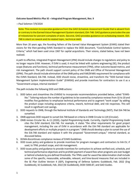 Outcome Based Metrics Plus Se Integrated Program Management Rev 9