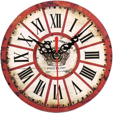 Pendule Murale Ronde Numérique en Bois Vintage Style 34