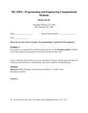 HW 5 Solution ME318MProgrammingandEngineeringComputational Methods