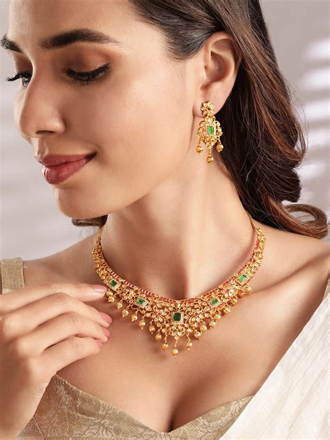 Buy Rubans Gold Plated CZ Studded Jewellery Set Jewellery Set For