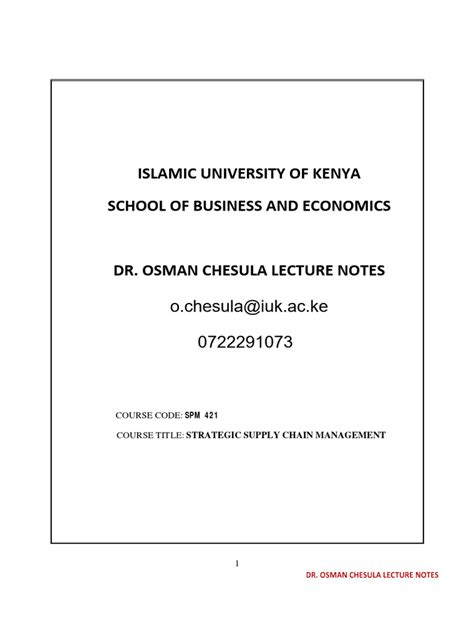 Spm 421 Strategic Supply Chain Management Notes Iuk Pdf Supply Chain Management