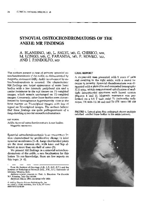 Pdf Synovial Osteochondromatosis Of The Ankle Mr Findings