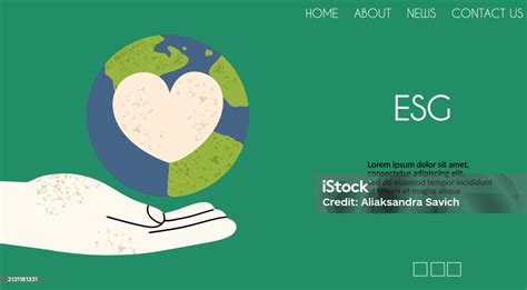 지속 가능한 환경 배너입니다 손과 지구가 있는 디자인 템플릿입니다 Esg 및 생태 개념 웹 사이트 랜딩 페이지에 대한 벡터 일러스트레이션 개념에 대한 스톡 벡터 아트 및