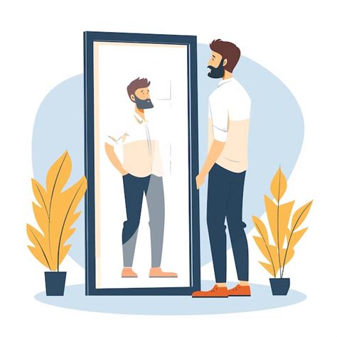 Premium Vector A Man Looking In A Mirror With A Beard