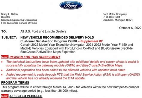 Customer Satisfaction Program P Certain Expedition Navigator Equipped With Ford Co