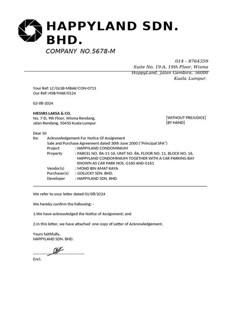 Acknowledgement Notice Of Assignment 1 Pdf