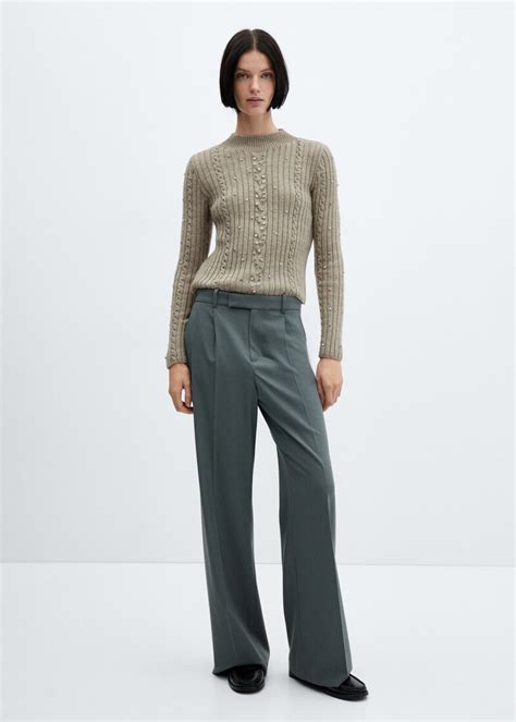 Rhinestone Detail Ribbed Sweater Women Mango Usa