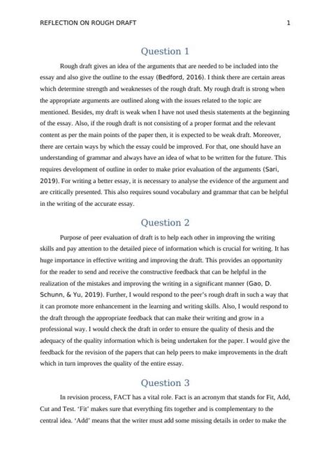 Reflection On Rough Draft Writing Assignment And Feedback