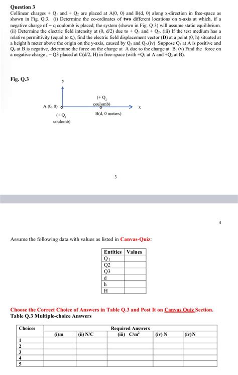 Solved Question 3 Collinear Charges Q And Q2 Are Placed