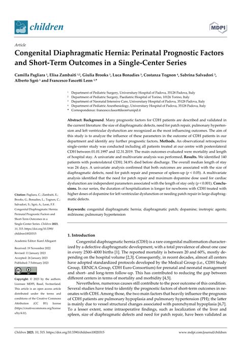 Pdf Congenital Diaphragmatic Hernia Perinatal Prognostic Factors And