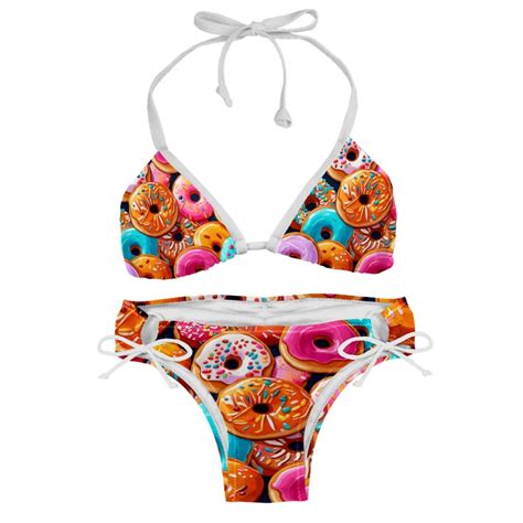 Sexy Womens String Bikini Set Sweet Donuts Print Two Piece Triangle