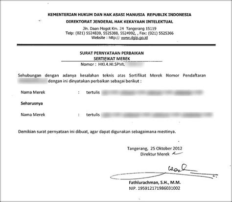 Contoh Surat Pernyataan Kepemilikan Hak Desain Industri Surat