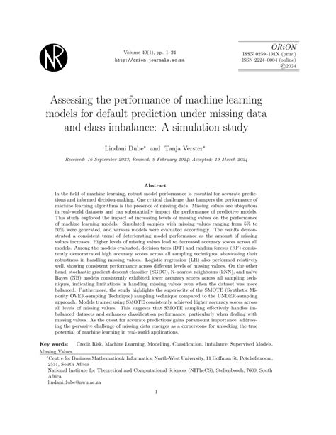 Pdf Assessing The Performance Of Machine Learning Models For Default Prediction Under Missing