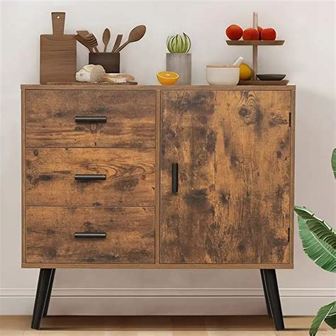 IWELL Storage Cabinet With Door 3 Drawers Mid Century Storage