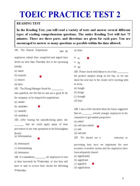 Toeic Practice Test 2 Reading Comprehension Questions And Passages