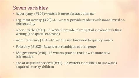 Automatic Measures Of Cohesion And Lexical Proficiency In L2 Writing Ppt