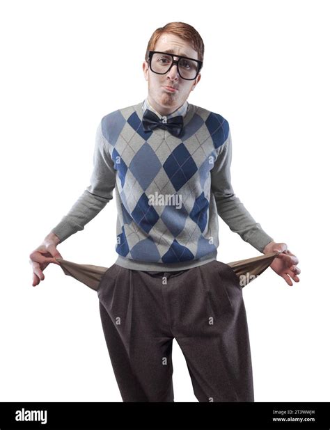 Funny Nerd Guy With Big Glasses He Is Broke And Has Empty Pockets