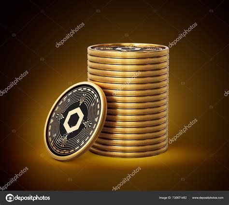 Stack Golden Cryptocurrency Chainlink Coins Shiny Golden Glow