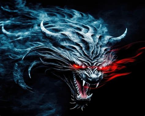Premium Ai Image A Magnificent Blue Dragon With Fiery Red Eyes