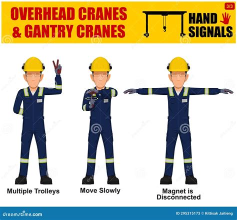 Set Of Worker Present Overhead Cranes Hand Signal On White Background