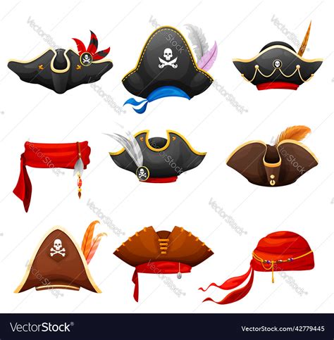 Cartoon Tricorn Bandana And Pirate Cocked Hats Vector Image
