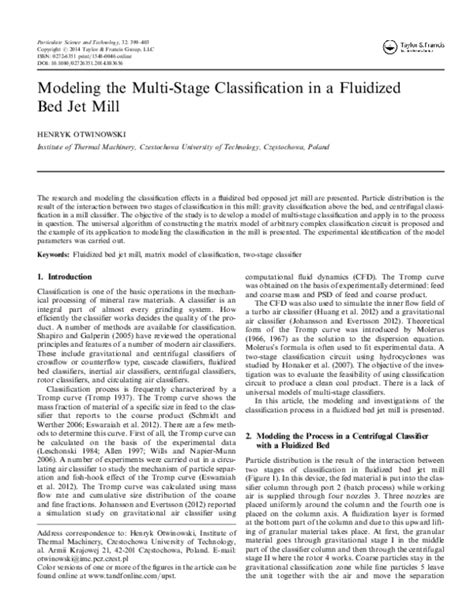 Pdf Modeling The Multi Stage Classification In A Fluidized Bed Jet Mill