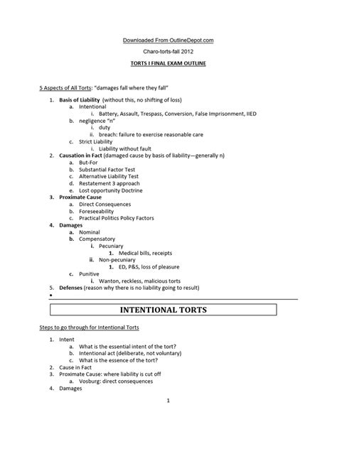 Law 715 Torts Outline Pdf Tort Intentional Infliction Of