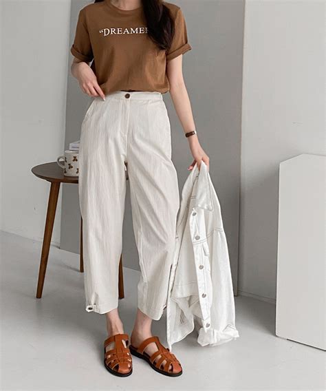 어니스트앤 신축성 좋은 스판 밴딩 팬츠 8부 9부 일자핏 기본 캐주얼 바지 비조 단추 레이온 여름