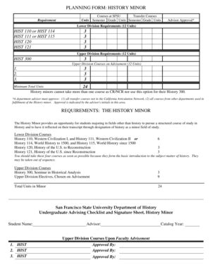 Fillable Online History Sfsu Planning Form History Major Requirements