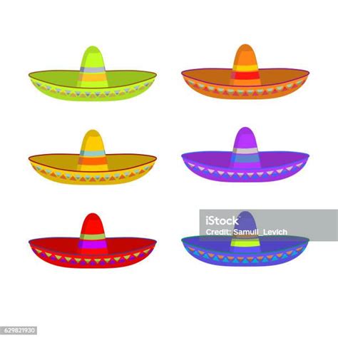 솜브레로 세트 다채로운 멕시코 모자 장식 내셔널 캡 멕시코 개인 장식품에 대한 스톡 벡터 아트 및 기타 이미지 개인 장식품