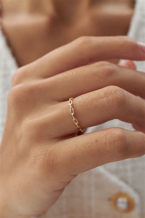 Chain K Solid Gold Ring Dainty Ring Minimalist Everyday Etsy