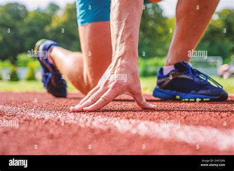 Runner Ready To Go Close Up Ready Steady Go Concept At Beginning Of