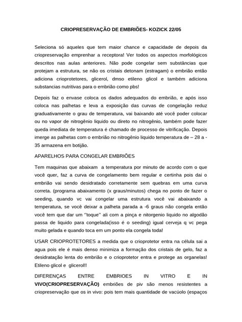 Criopreservação De Embrioes Kozick Pdf