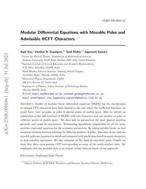 Pdf Modular Differential Equations With Movable Poles And Admissible