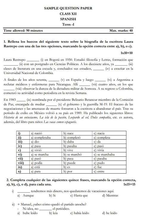 Download Cbse Class 12 Sample Paper 2021 22 Spanish Cbse Exam