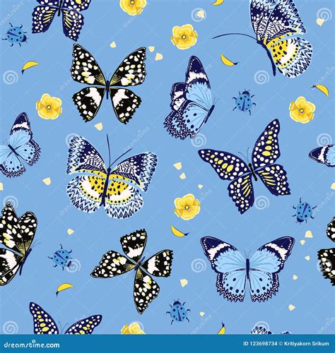 Beautiful Summer Butterflies Flying Lady Buginsect Seamless Pa Stock