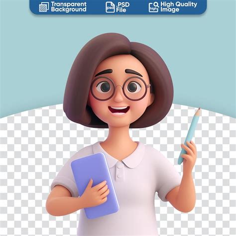 El Lindo Personaje De Dibujos Animados 3d De Una Maestra Sonriente