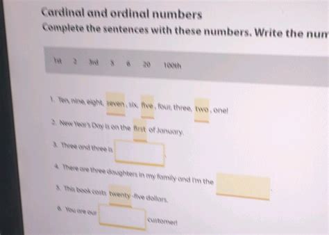 Cardinal And Ordinal Numbers Complete The StudyX