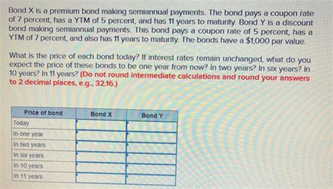Solved Bond X Is A Premium Bond Making Semiannual Payments Chegg Com