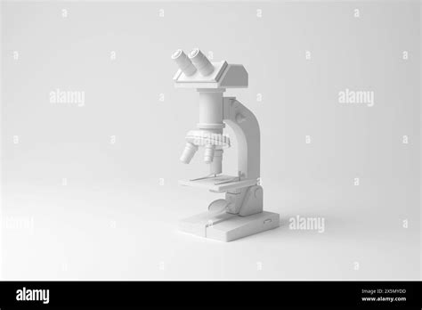 White Lab Microscope On White Background Illustration Of The Concept