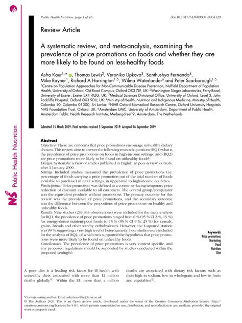 Pdf A Systematic Review And Meta Analysis Examining The Prevalence Of Price Promotions On