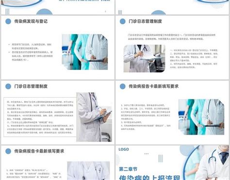 蓝色商务简约传染病的处理规范和上报流程主题ppt模板 包站长