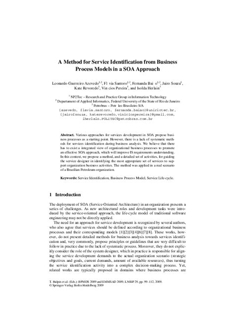 Pdf A Method For Service Identification From Business Process Models