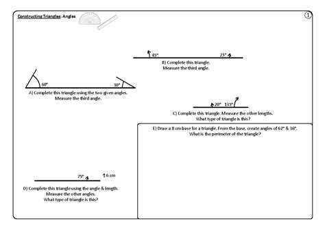 Construction Triangles Worksheet A A4 Constructing Triangles Angles 60° 30° 45° 25° A