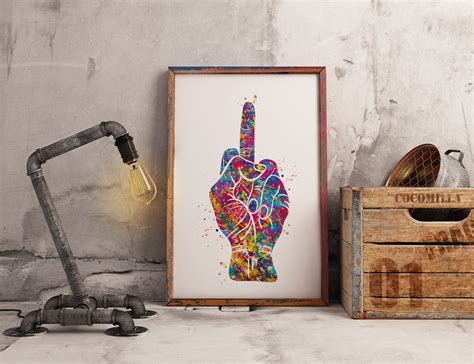 Flip Off Middle Finger Hand Sign Watercolor Print Wall Art Etsy